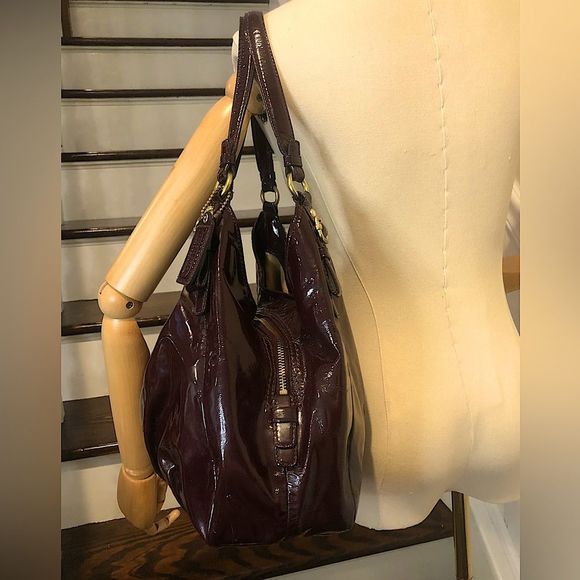 Coach | Bags | Coach Purple Patent Leather Madison Triple Section Hobo ...